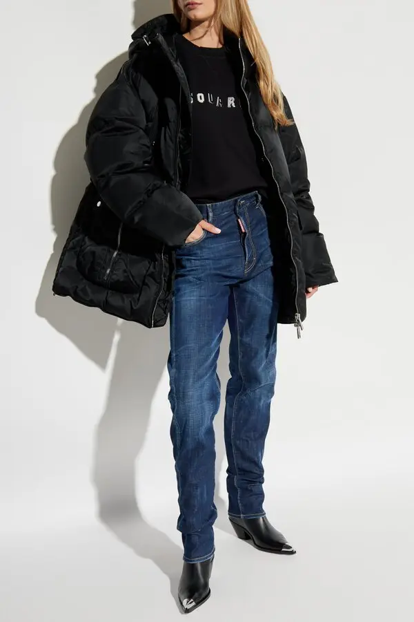 Dsquared2 Logo Printed Quilted Hooded Down Coat