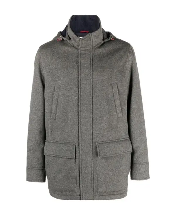 Brunello Cucinelli Quilted Long-sleeved Hooded Coat - Gray