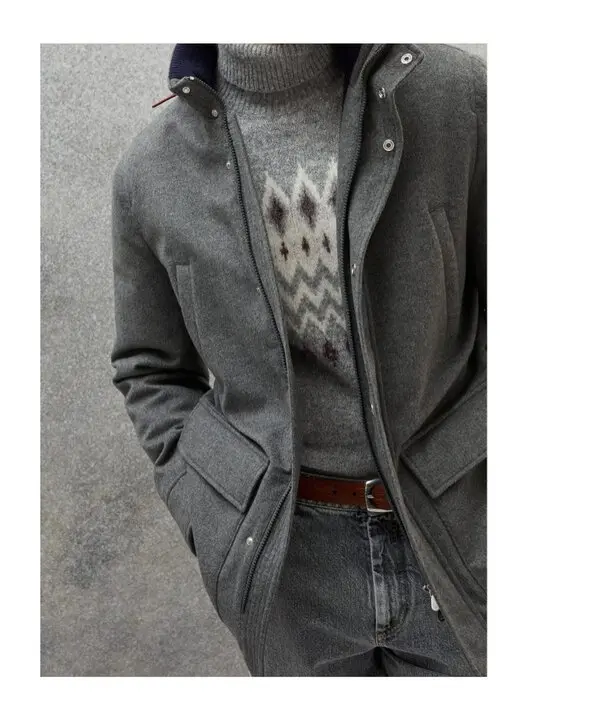 Brunello Cucinelli Quilted Long-sleeved Hooded Coat - Gray