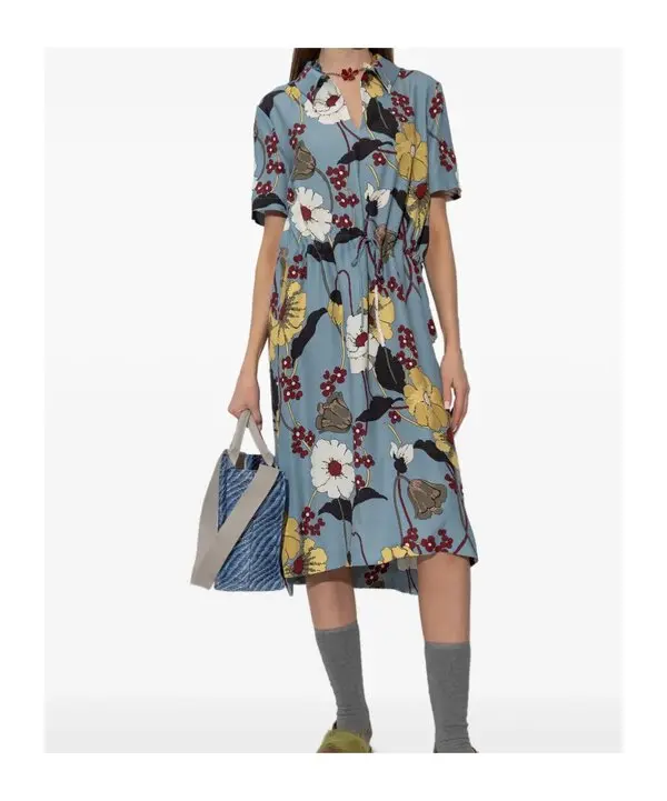 Marni Floral Print Short Sleeve Dress - Gray