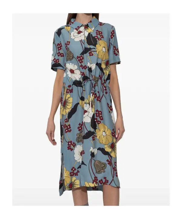Marni Floral Print Short Sleeve Dress - Gray