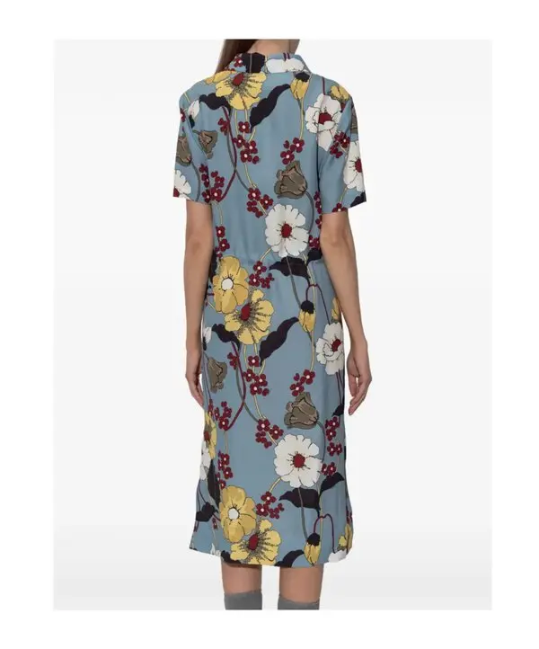 Marni Floral Print Short Sleeve Dress - Gray