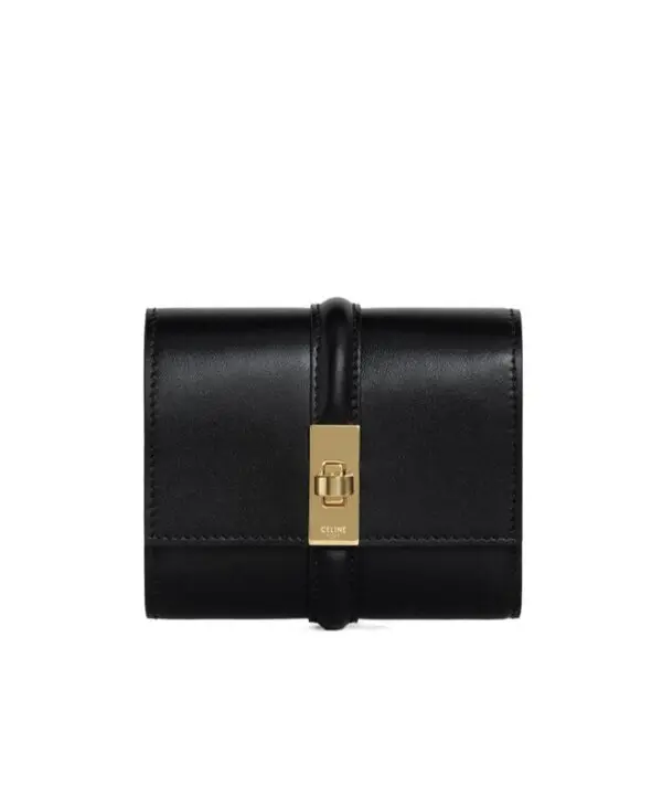 Celine Small Trifold Wallet 16 In Satinated Calfskin - Black