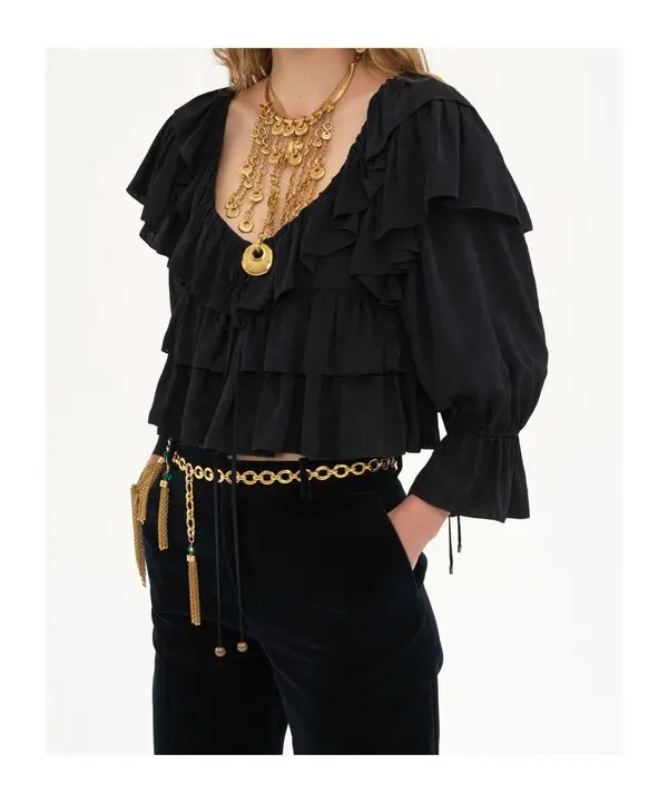 Chloé Ruffled Cropped Blouse - Black