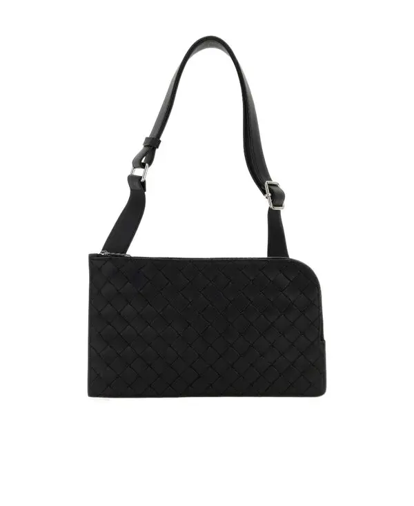 Bottega Veneta Intracciato Zippered Shoulder Bag - Black
