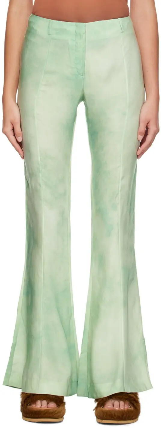 Acne Studios Marble Print Flared Trousers - Light Green