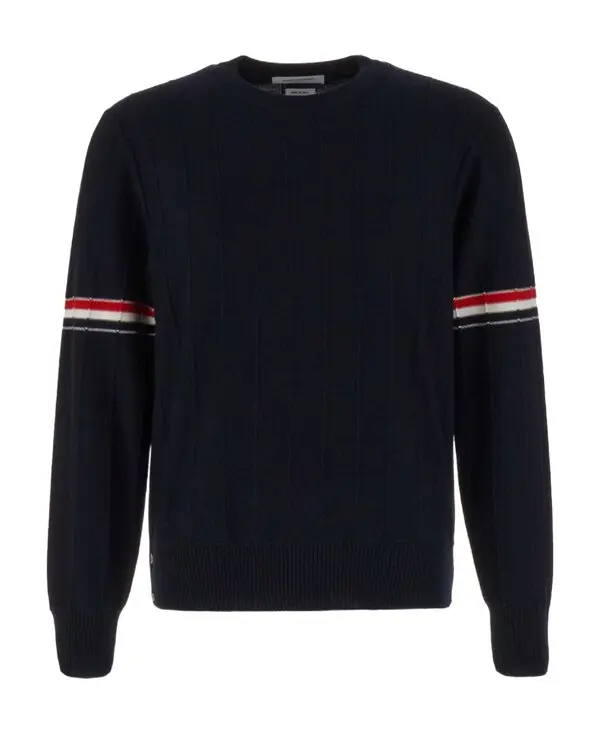 Thom Browne Rwb-stripe Long-sleeved Crewneck Jumper - Navy Blue