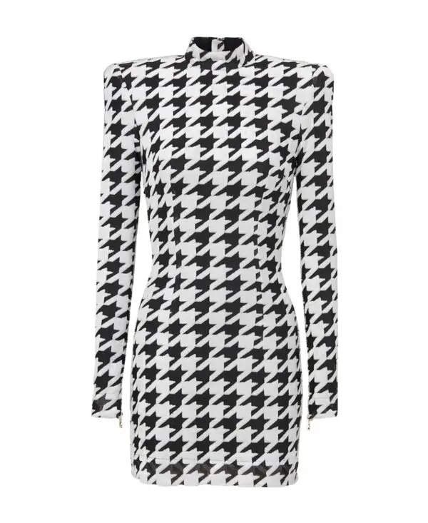 Balmain Houndstooth Print Velvet Dress - No
