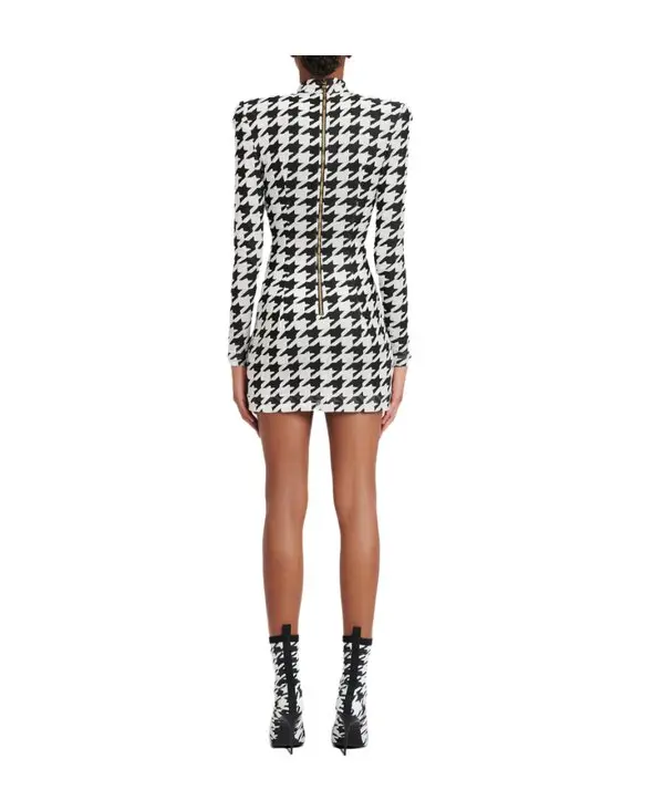 Balmain Houndstooth Print Velvet Dress