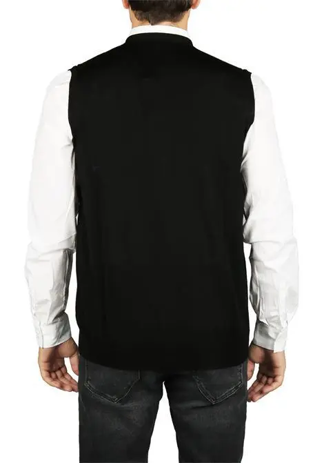 PAOLO PECORA Wool Knitted Cardigan Vest - Black
