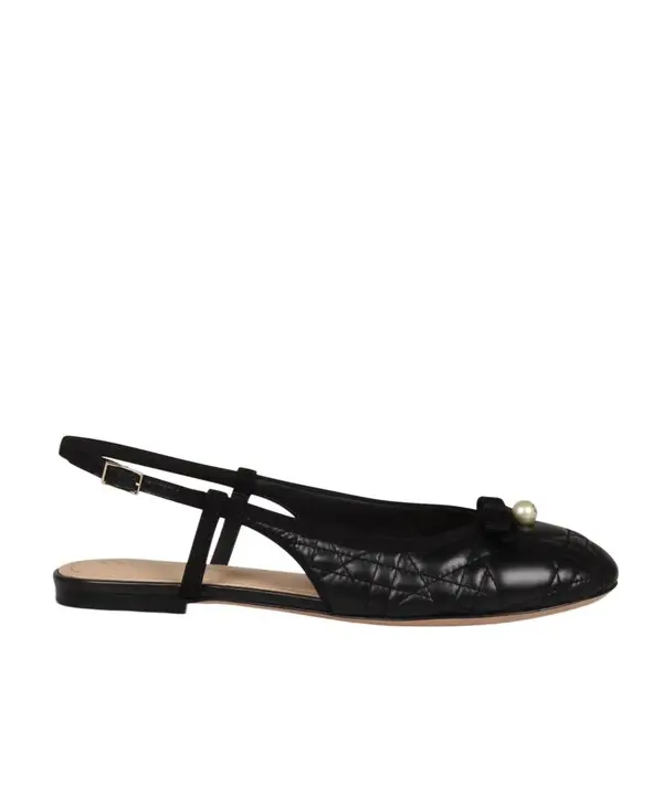 Dior Quilted Slingback Flats With Bow Detailing