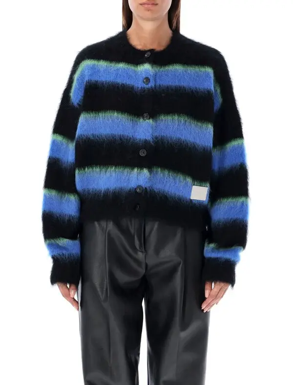 Alexander Wang Striped Crew-neck Brushed Cardigan