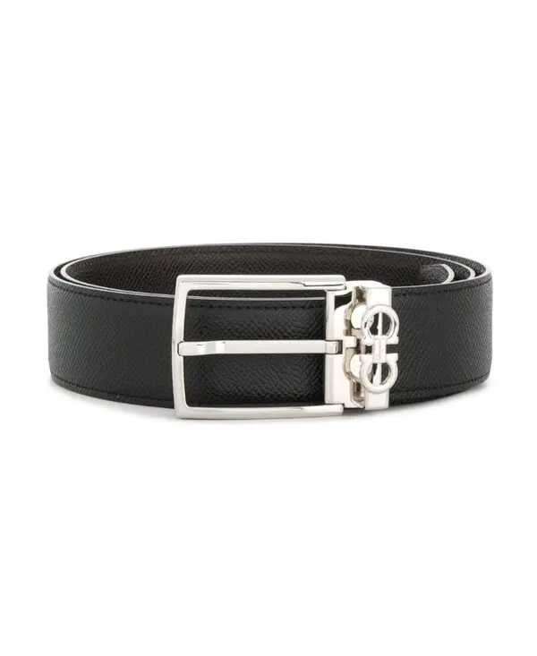 FERRAGAMO Gancini Reversible Leather Belt - Black