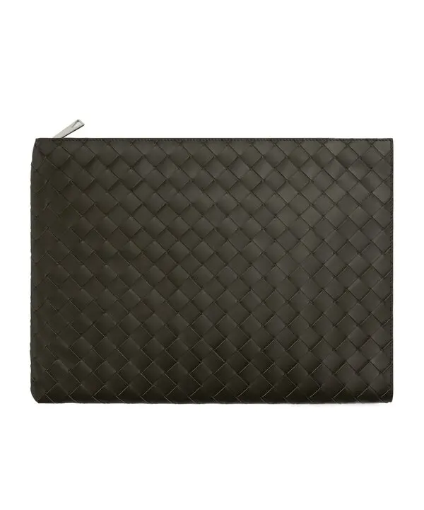 Bottega Veneta Intrecciato Half Zipped Pouch - Khaki