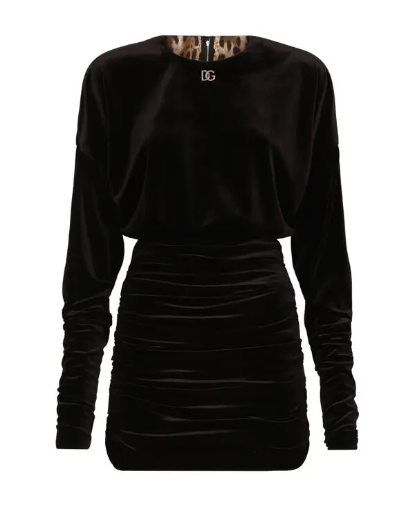 Dolce & Gabbana Ruched Logo Plaque Mini Dress