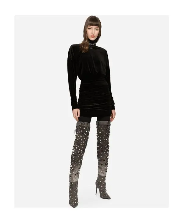 Dolce & Gabbana Ruched Logo Plaque Mini Dress