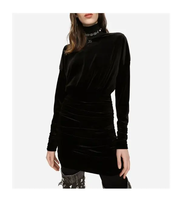 Dolce & Gabbana Ruched Logo Plaque Mini Dress