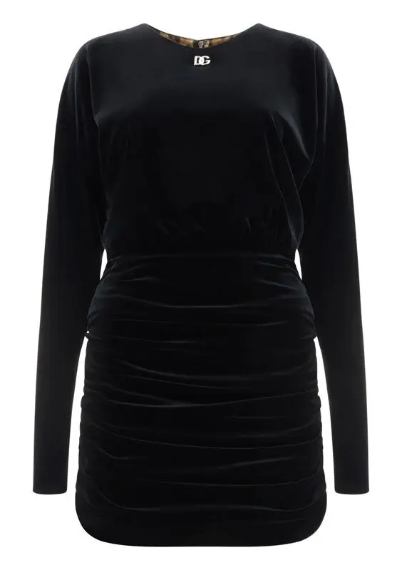 Dolce & Gabbana Ruched Logo Plaque Mini Dress