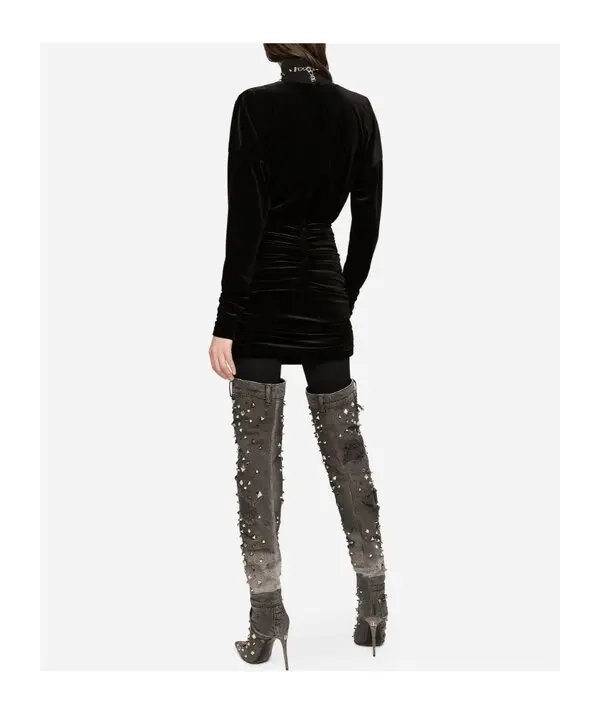Dolce & Gabbana Ruched Logo Plaque Mini Dress