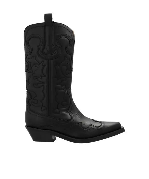 GANNI Square-toed Short Boots - Black