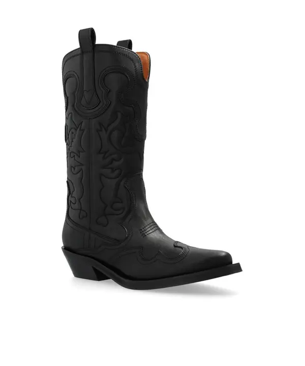 GANNI Square-toed Short Boots - Black