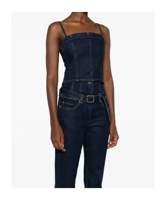 Pinko Spaghetti Strap Denim Tank Top - Black