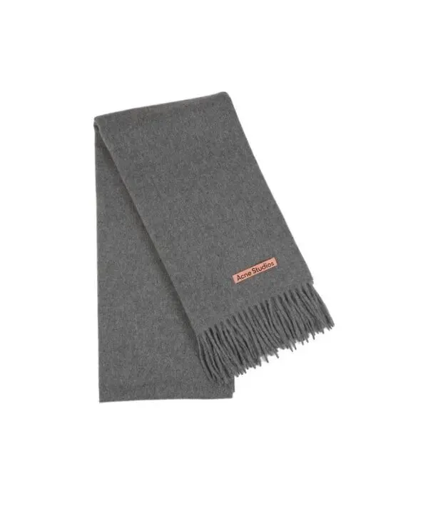 Acne Studios Logo Patch Fringed-edge Scarf - Grey