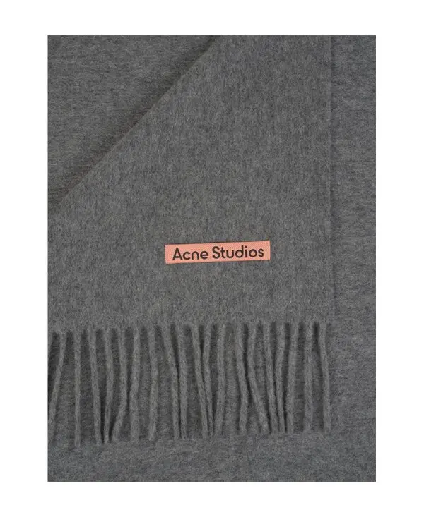 Acne Studios Logo Patch Fringed-edge Scarf - Grey