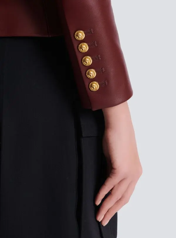 Balmain 6-button Collared Leather Jacket - Brown
