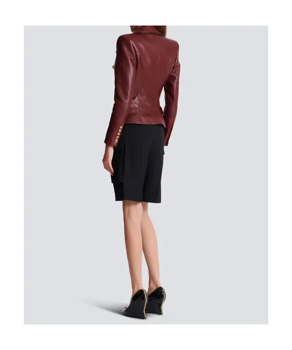 Balmain 6-button Collared Leather Jacket - Brown