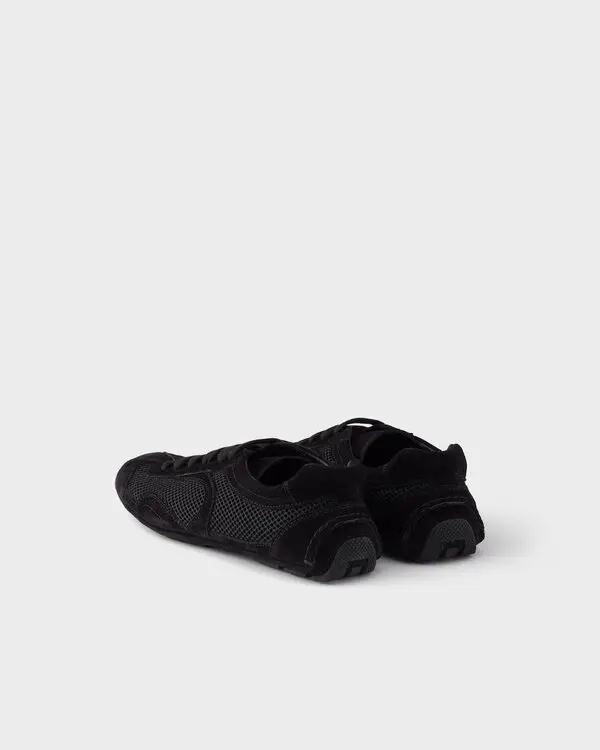 Prada Mesh Panelled Lace-up Sneakers - Black