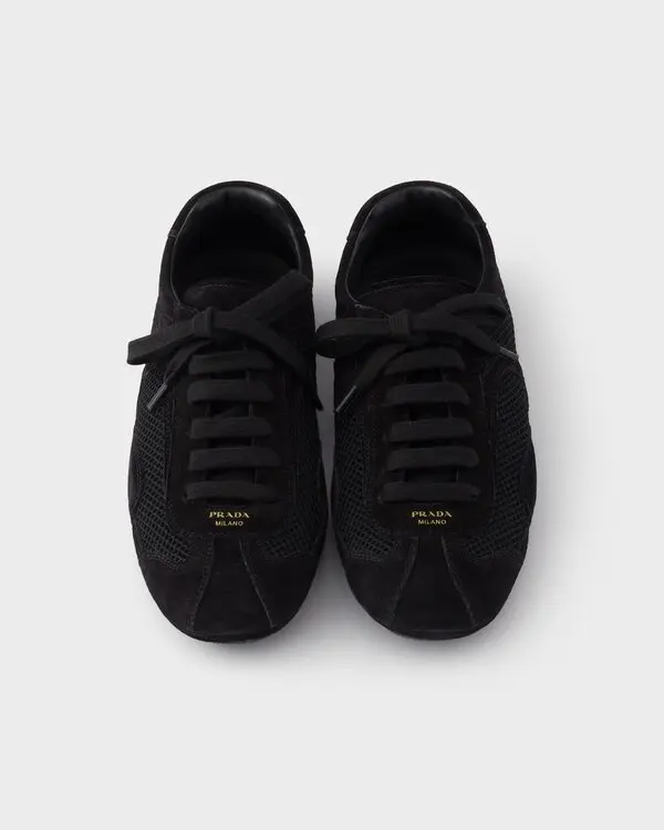 Prada Mesh Panelled Lace-up Sneakers - Black