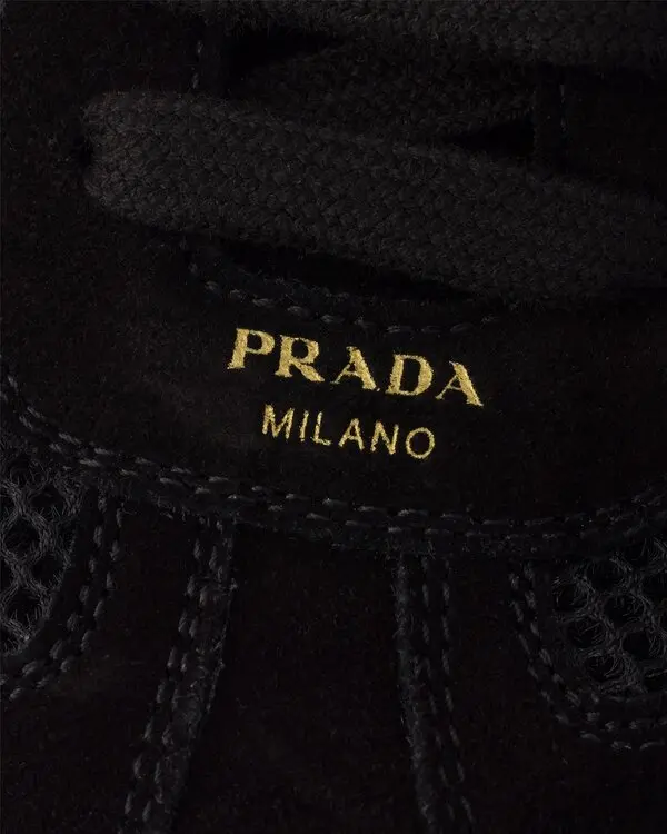 Prada Mesh Panelled Lace-up Sneakers - Black