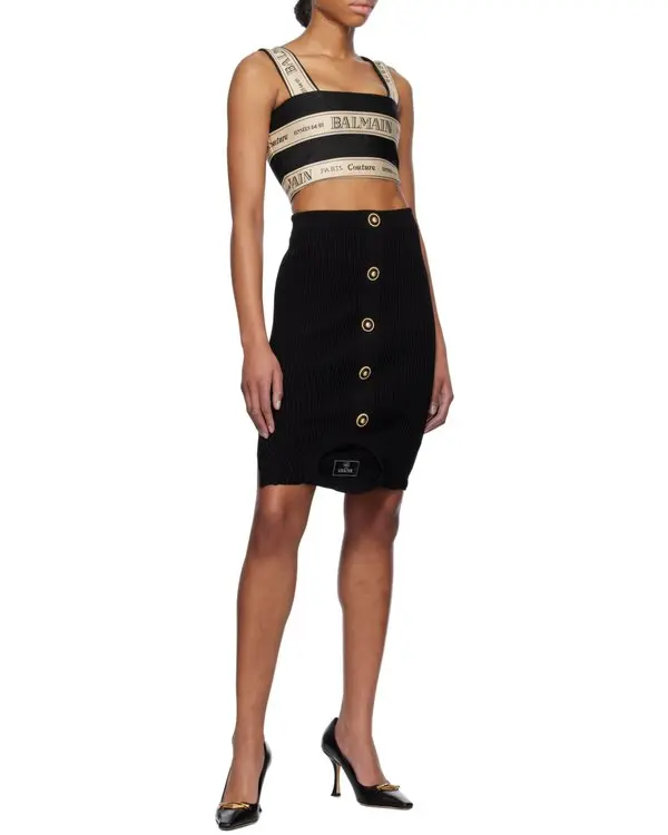 Balmain Logo Ribbon Jacquard Cropped Top