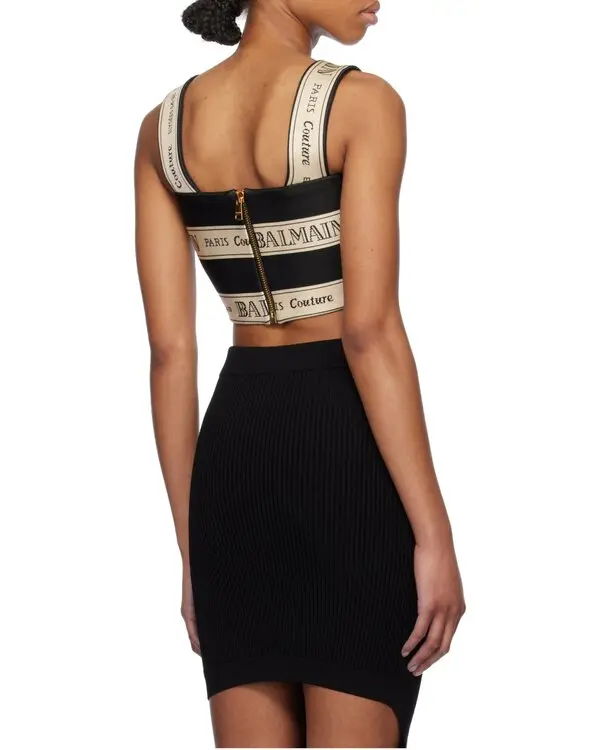 Balmain Logo Ribbon Jacquard Cropped Top