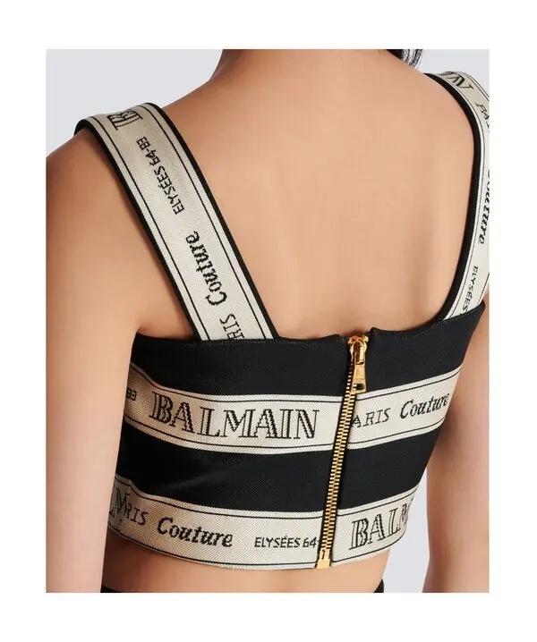 Balmain Logo Ribbon Jacquard Cropped Top