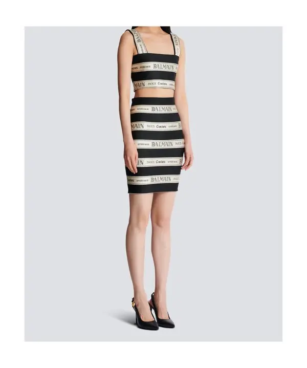 Balmain Logo Ribbon Jacquard Cropped Top