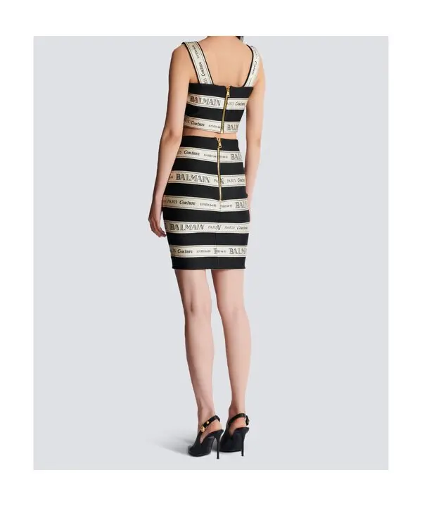Balmain Logo Ribbon Jacquard Cropped Top