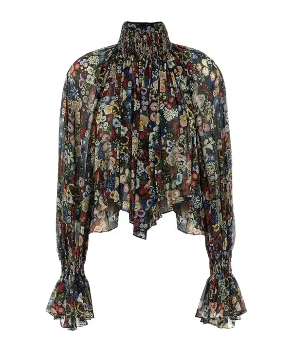 Khaite Durer Printed High Neck Top With Rolled Cuffs - Black