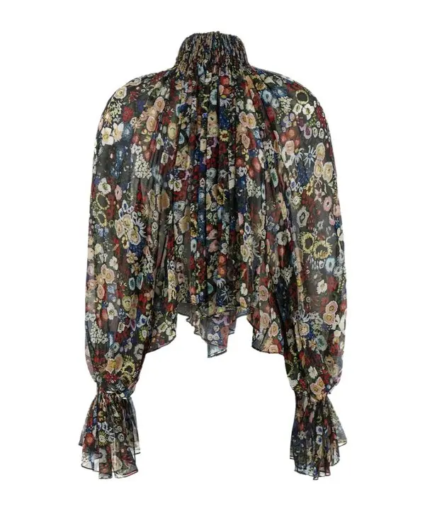 Khaite Durer Printed High Neck Top With Rolled Cuffs - Black