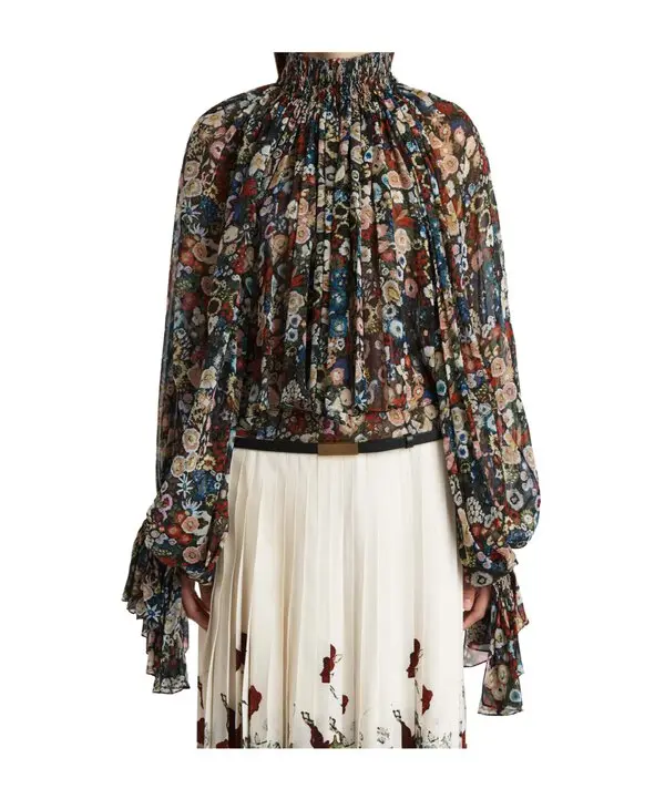 Khaite Durer Printed High Neck Top With Rolled Cuffs - Black
