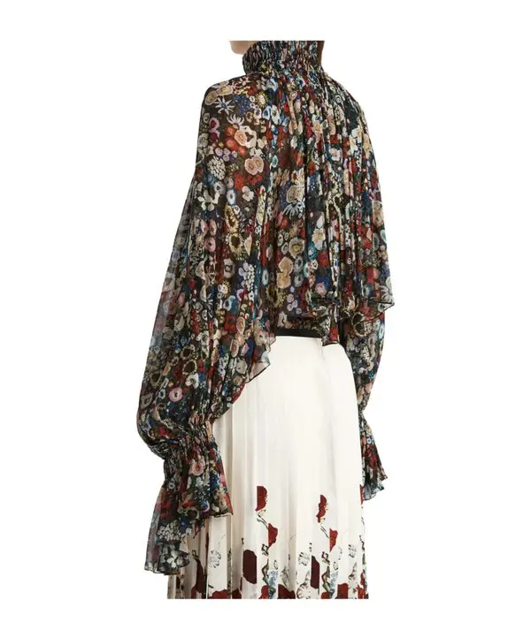 Khaite Durer Printed High Neck Top With Rolled Cuffs - Black