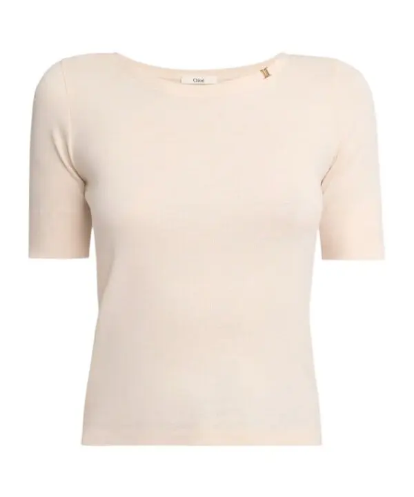 Chloé Short Sleeve Crew Neck Sweater - Beige