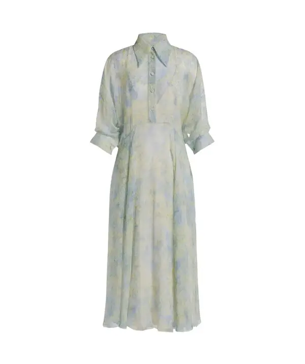 Alberta Ferretti Floral Print Chiffon Shirt Dress