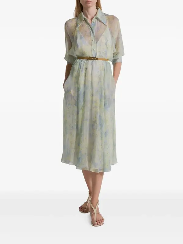 Alberta Ferretti Floral Print Chiffon Shirt Dress