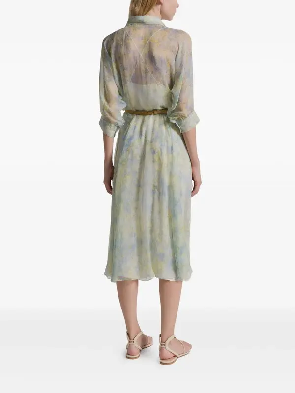 Alberta Ferretti Floral Print Chiffon Shirt Dress