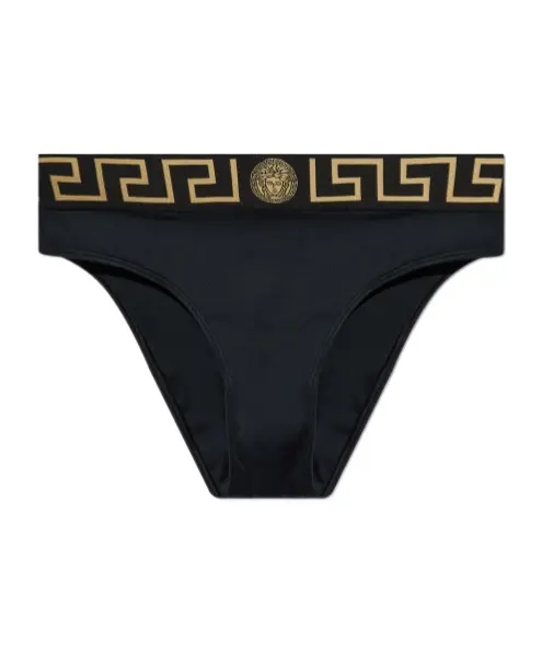 Versace Logo Waistband Bikini Bottoms - Black