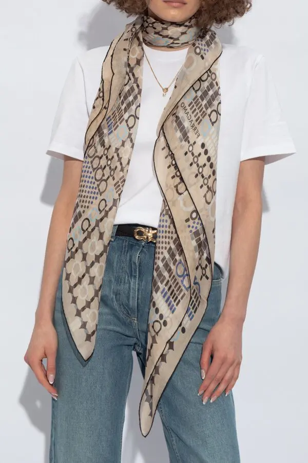 FERRAGAMO Pattern Silk Scarf - Nude