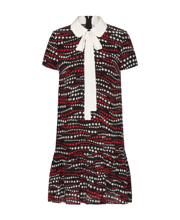 Red Valentino Star Printed Mini Dress With Collar And Tie - Black