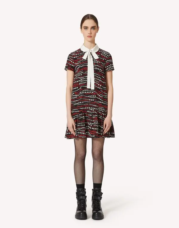 Red Valentino Star Printed Mini Dress With Collar And Tie